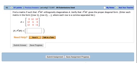 Solved 12 0 1 Points Previous Answers Larlinalg7 7 3 047