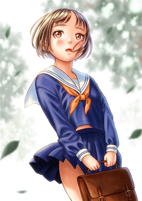 Safebooru 1girl Bag Blue Shirt Blue Skirt Blurry Blurry Background