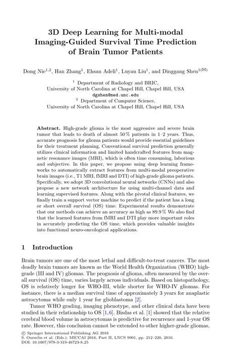 PDF D Deep Learning For Multi Modal Imaging Guided Survival Time Prediction Of Brain Tumor