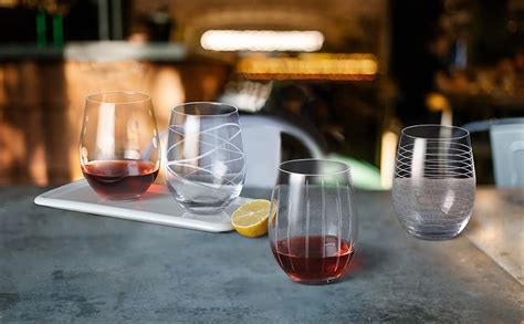 Joeyan 175 Oz Handmade Etched Stemless Wine Glasses Set Of 4 Carved
