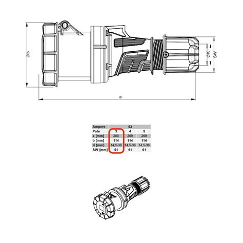 63a 230v 3 Pin 2pe Ip67 Socket Pce 233 6
