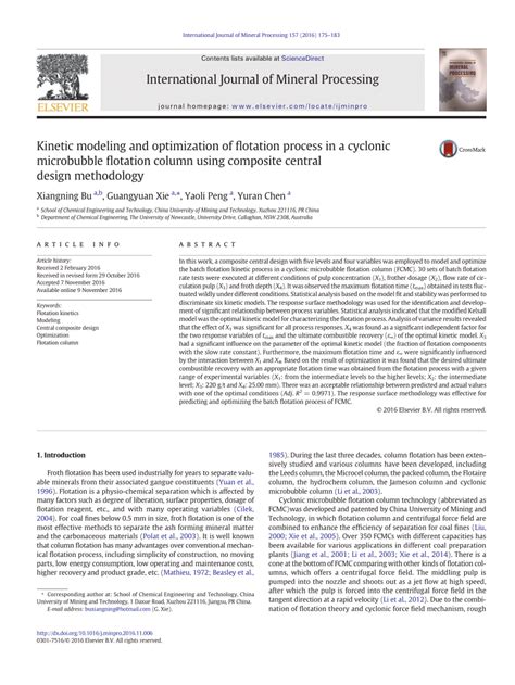 Pdf Kinetic Modeling And Optimization Of Flotation Process In A Cyclonic Microbubble Flotation