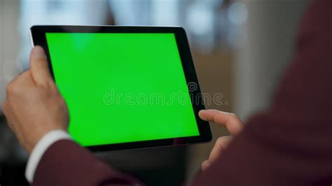 Closeup Man Hands Swiping Green Tablet Screen Office. Ceo Browsing Mockup Device Stock Footage ...