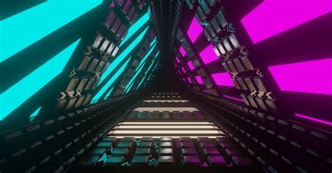 Pink And Cyan And Light Yellow Rotating Glowing Screen Triangular