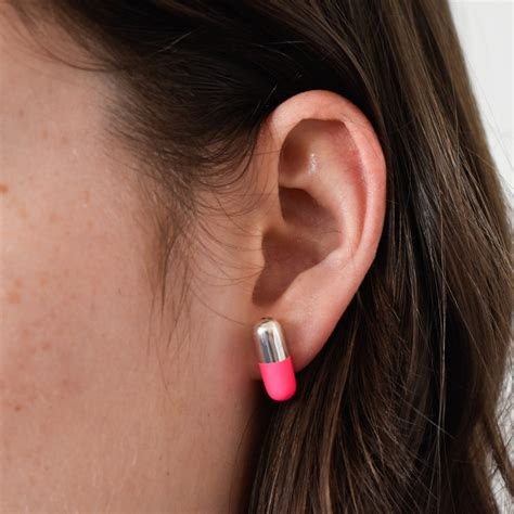 Repeat Prescription Pink Pill Earrings In Silver Goldsmiths Shop Talent