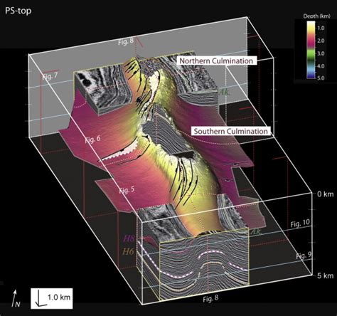 3d Perspective View Of The Seismic Cube With The Interpreted Surface Of