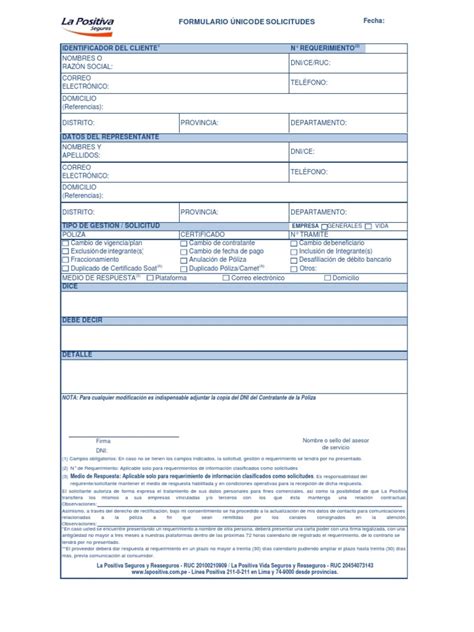 Formulario Único De Solicitudes De Seguros Pdf Póliza De Seguros