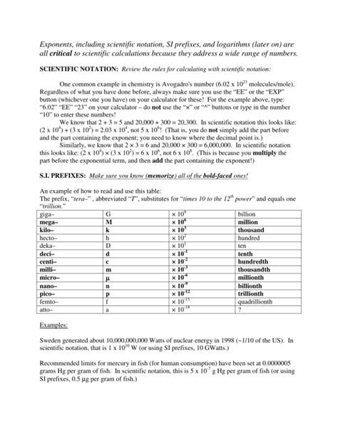 Scientific Notation And Si Prefixes Chemistryphysics Study Guide