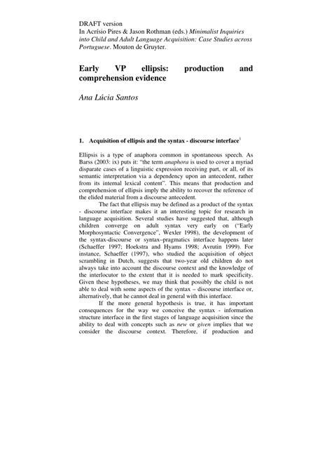 Pdf Early Vp Ellipsis Production And Comprehension Evidence