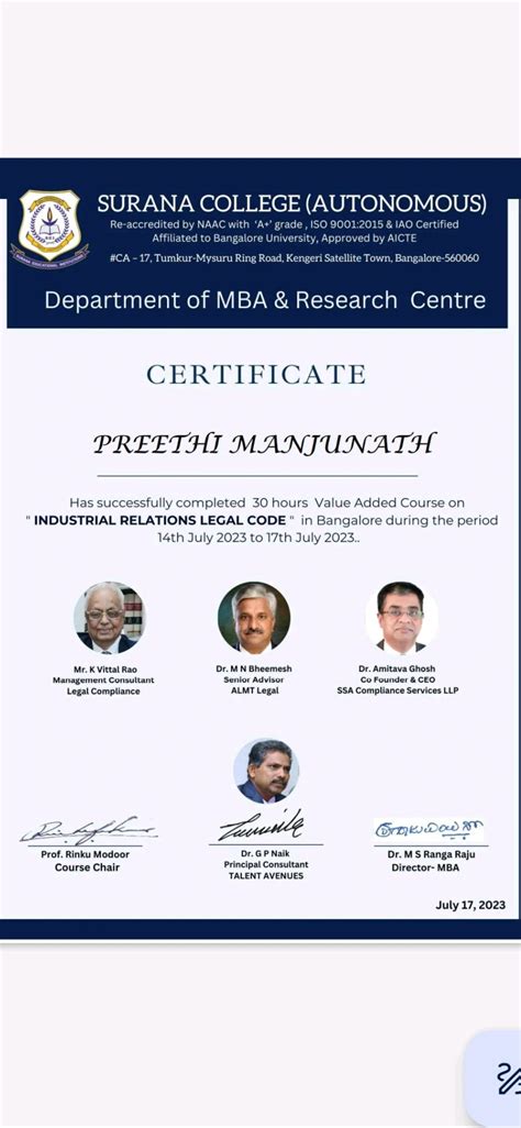 Preethi Manjunath On Linkedin Exciting News Ive Finished Ir Legal Code Value Added Program