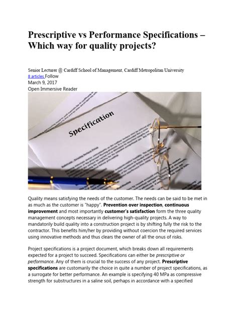 Prescriptive Vs Performance Specifications Which Way For Quality Projects Download Free Pdf