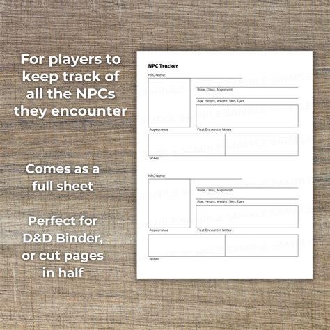 Npc Tracker For Players Pdf Printable File Etsy
