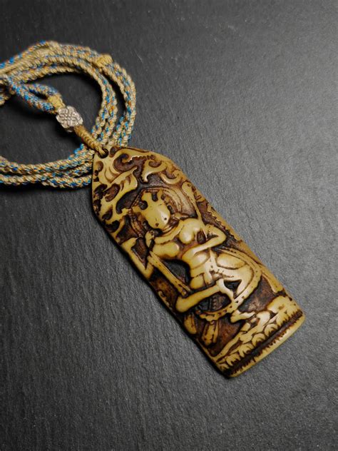Gandhanra Vintage Yak Bone Carved Troma Nagmo Amulet Tibetan Buddhist