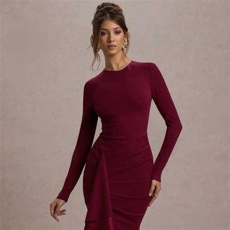 Alayna Berry Long Sleeve Maxi Dress With Ruffled Depop