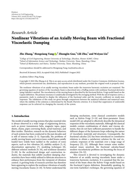 Pdf Nonlinear Vibrations Of An Axially Moving Beam With Fractional