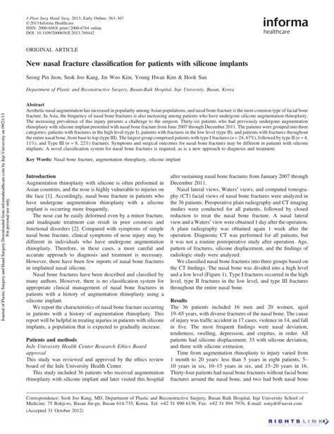 Pdf New Nasal Fracture Classification For Patients With Silicone Implants