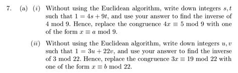 Solved 7 A I Without Using The Euclidean Algorithm