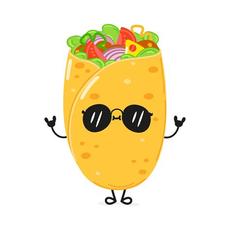 Cute Funny Burrito Character Vector Hand Drawn Cartoon Kawaii