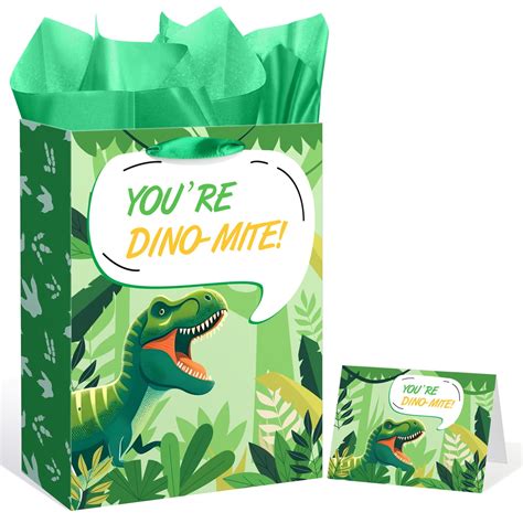 13 Dinosaur Birthday T Bag Green Dinosaur T Bag With Greeting