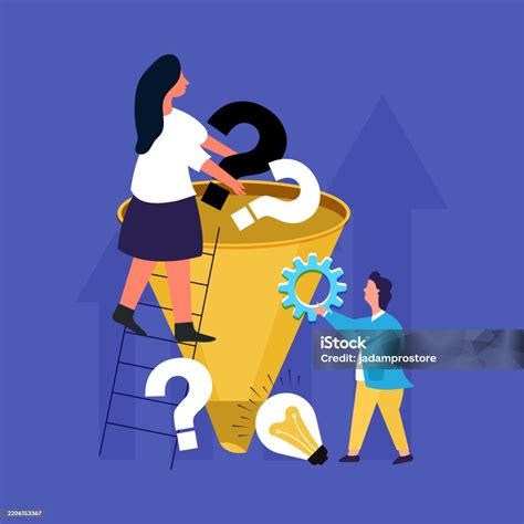 Faq 자주 묻는 질문 해결책을 얻기 위해 깔때기가 있는 사업가 물음표로 필터링합니다 문제 해결 개념에 대한 스톡 벡터 아트 및 기타 이미지 Istock