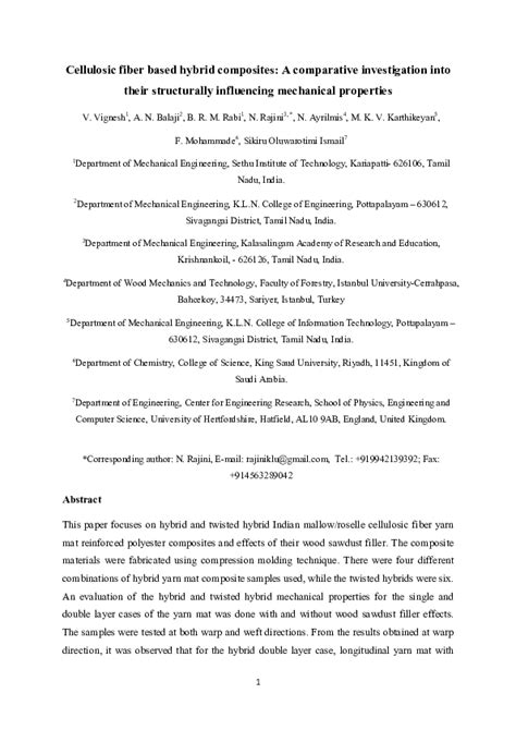 Pdf Investigating Cellulosic Fiber Hybrid Composites