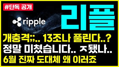 리플 개충격 13조의 자금이 풀린다 정말 미쳤습니다 큰일났나 진짜 도대체 왜 이러는거죠 리플 리플코인 리플전망 리플가격 리플호재 리플속보