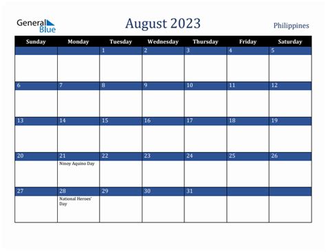 August 2023 Monthly Calendars With Philippines Holidays