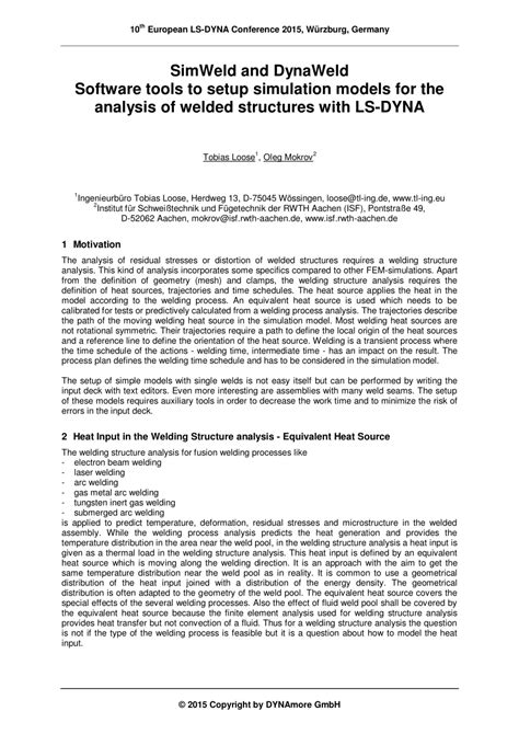 Pdf Simweld And Dynaweld Software Tools To Setup Simulation Models