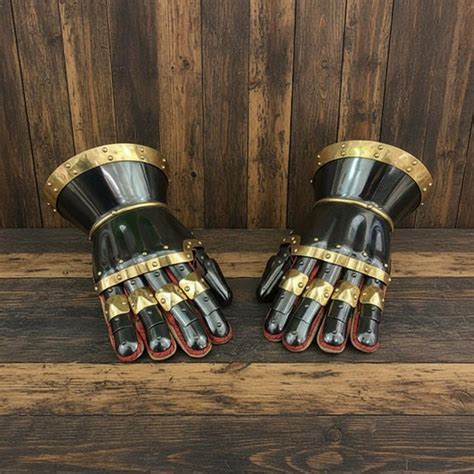 Medieval Steel Gauntlet Gloves Knight Armor With Brass For Larp