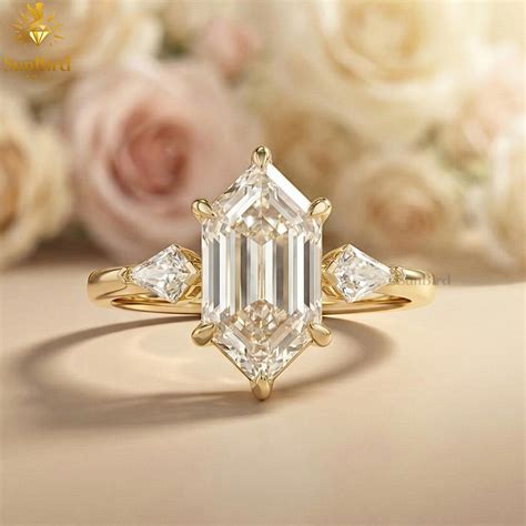 2 30 Ct Step Cut Dutch Marquise Moissanite Three Stone Ring 14k Gold