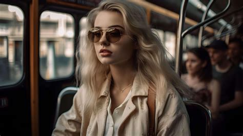 Young Blonde Woman In The Bus Thinking Public Transportation