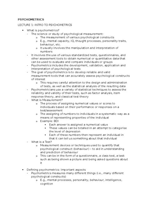 Psychometrics Psychometrics Lecture 1 Intro To Psychometrics What Is Psychometrics The