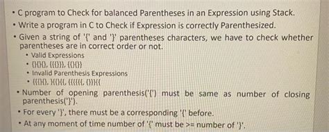Solved C Program To Check For Balanced Parentheses In An Chegg