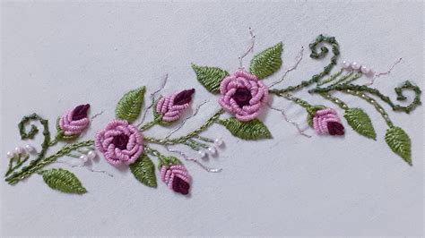 82 Hand Embroidery Decorative Border With Bullion Roses 6 Youtube Hand Embroidery Flowers