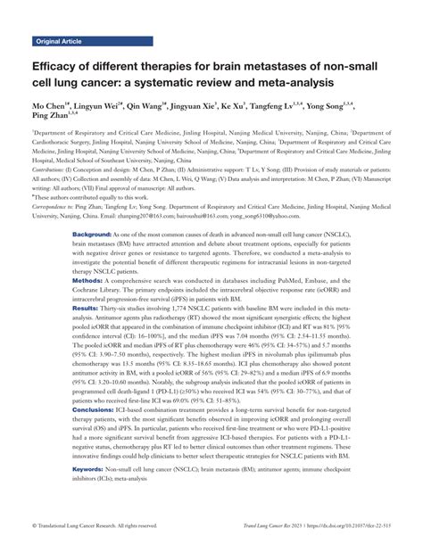 Pdf Efficacy Of Different Therapies For Brain Metastases Of Non Small Cell Lung Cancer A
