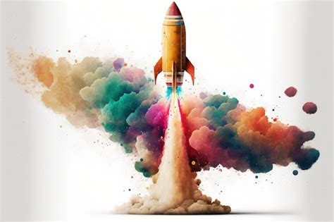 Premium Photo Creative Rocket Launch By Exploding Engine Taking Off For New Opportunity
