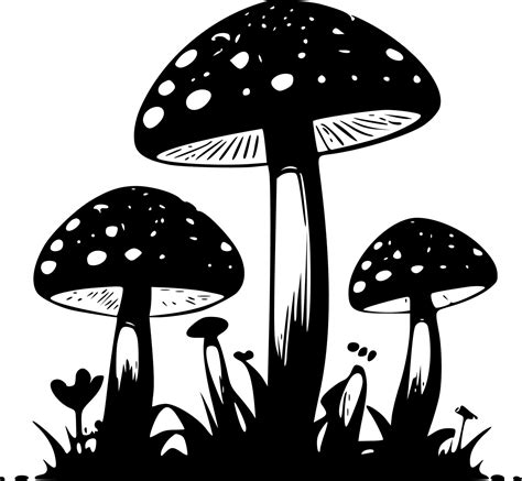 Mushrooms Black And White Isolated Icon Vector Illustration
