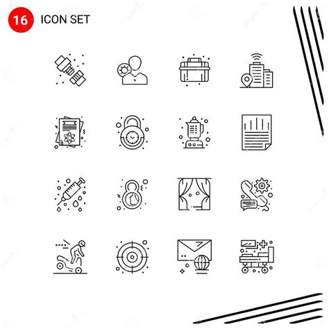 Pictogram Set Of 16 Simple Outlines Of Location Building Personal System Plumber Stock
