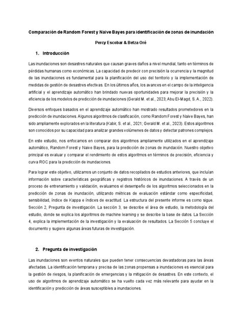 Comparación De Random Forest Y Naive Bayes Para Identificación De Zonas De Inundación Pdf