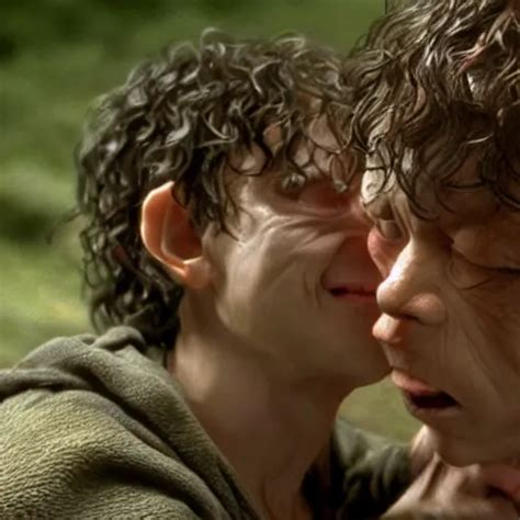 Gollum Kissing Frodo In Lord Of The Rings By Peter Stable Diffusion