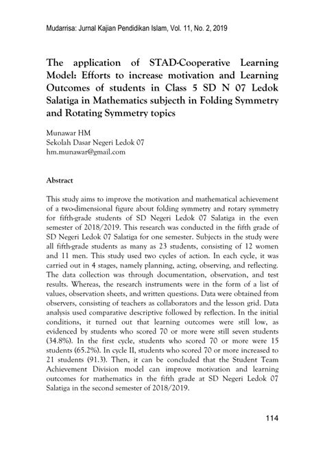 Pdf The Application Of Stad Cooperative Learning Model Efforts To Increase Motivation And