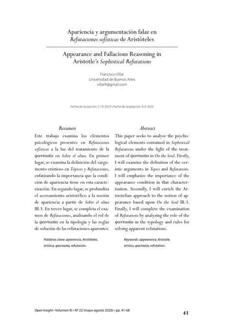 Pdf Appearance And Fallacious Reasoning In Aristotles Sophistical