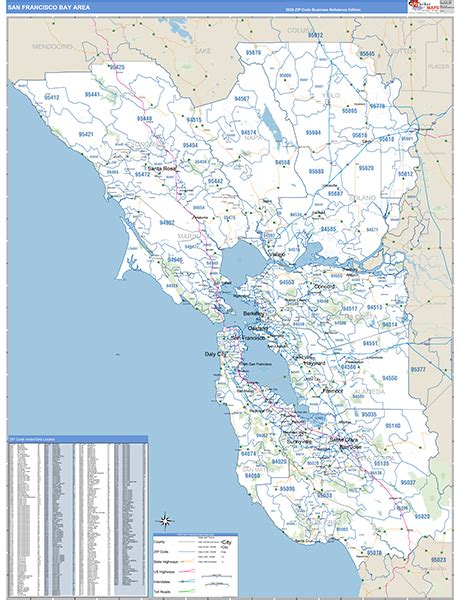 Bay Area California Zip Code Wall Map Basic Style By Marketmaps