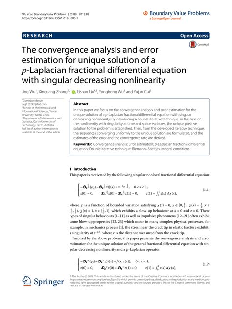 Pdf The Convergence Analysis And Error Estimation For Unique Solution Of A P Laplacian