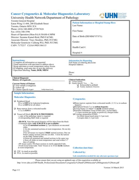 Cancer Cytogenetics And Molecular Diagnostics Requisition Form