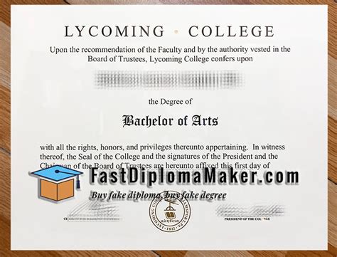 High Quality Realistic Lycoming College Diploma With Security Features
