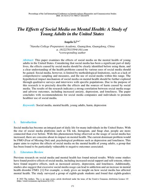 The Effects Of Social Media On Mental Health A Stu Pdf Social Media