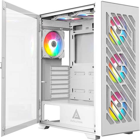 Apevia Evolution Wh Evolution Mid Tower Gaming Pc Case W 6x 120mm Pwm Argb Fans 366 Rgb Light