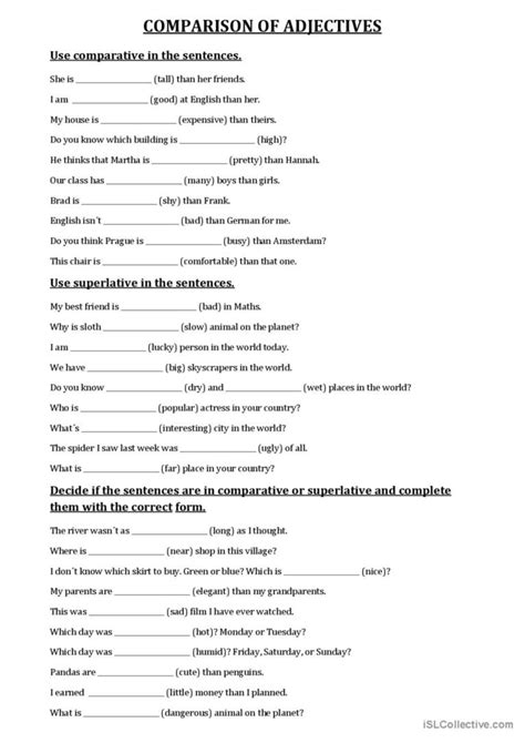 Grammar Exercises Comparison Of Adjectives Printable Calendar 2024