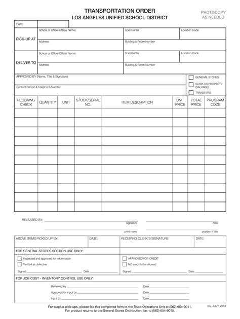 Ca Transportation Order 2013 2021 Fill And Sign Printable Template